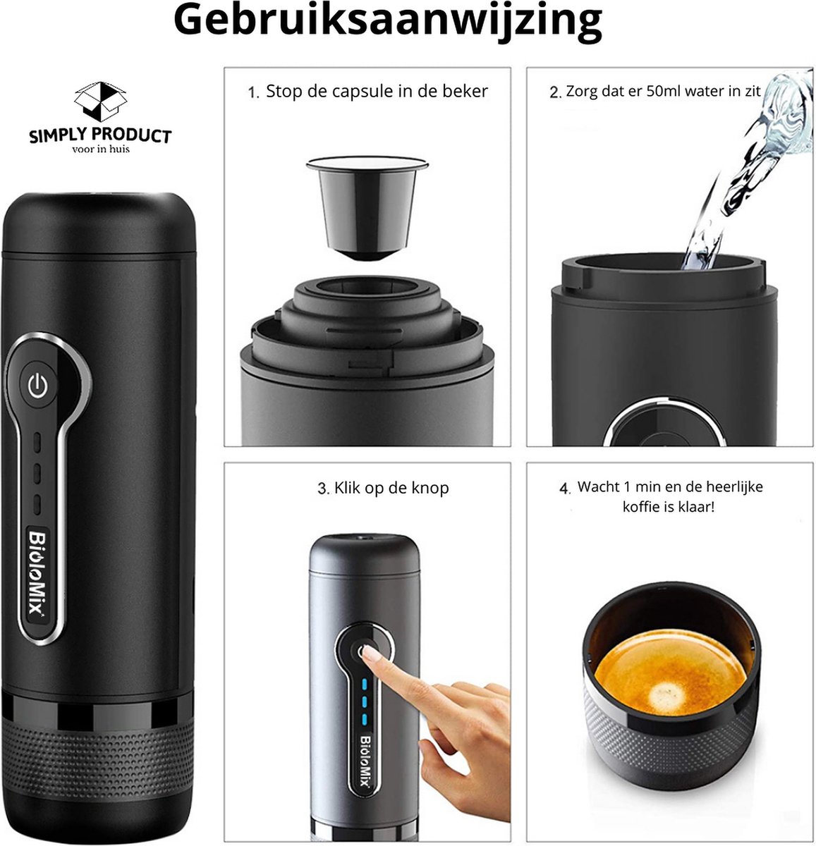 Draagbare Koffiemachine - Bruikbaar met Cups - Mini Koffiezetapparaat ...