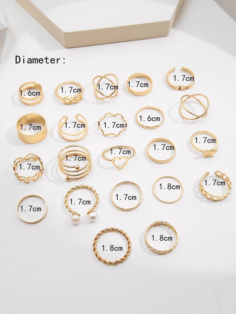 Ringen set 22st - Accessoires - Modieus - Goudkleurig - Verschillende ...