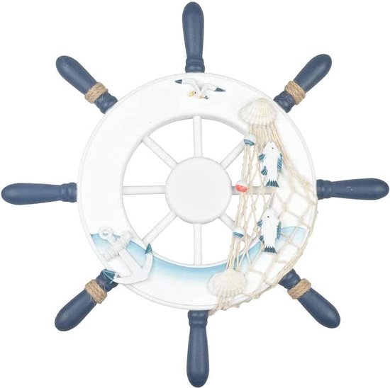 Volant en bois, volant de décoration murale, volant de bateau, avec un filet de pêche,... | bol.com