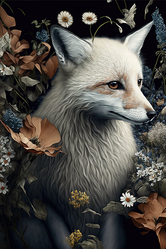 Poolvos met bloemen poster - 40 x 60 cm | bol.com