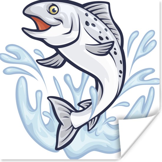 Poster Illustratie van een vis in het water - 75x75 cm | bol.com