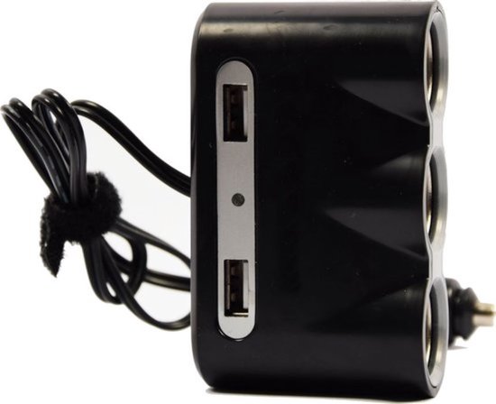 Auto 12v splitter stekkerdoos 3-voudig met 2 USB poorten Zwart | bol