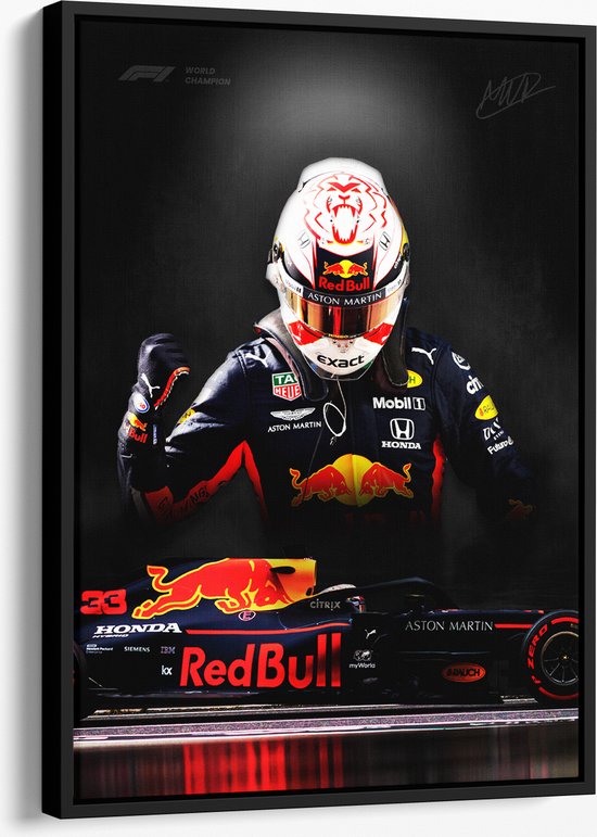 Max Verstappen Formule 1 Red Bull Racing Canvas Met Zwarte Baklijst | Met handtekening... | bol.com