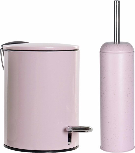 Badkamer/toilet set pedaalemmer 3 liter en toiletborstel RVS roze ...