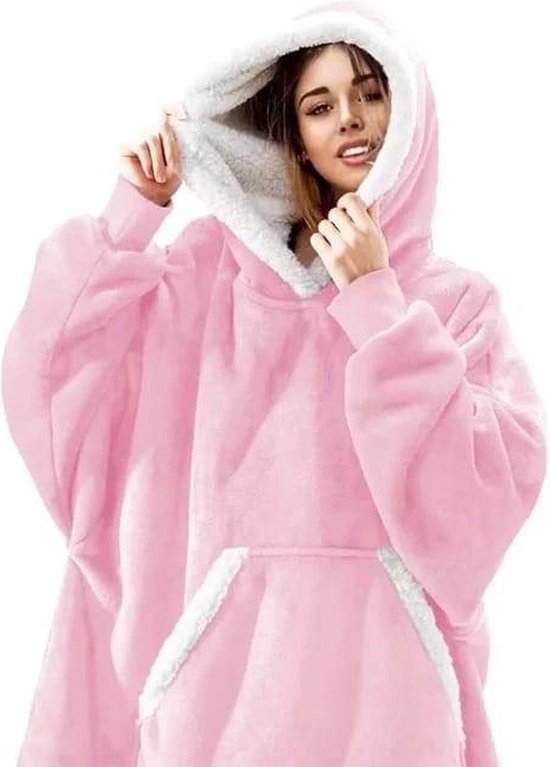 Fleece Hoodie Deken Roze