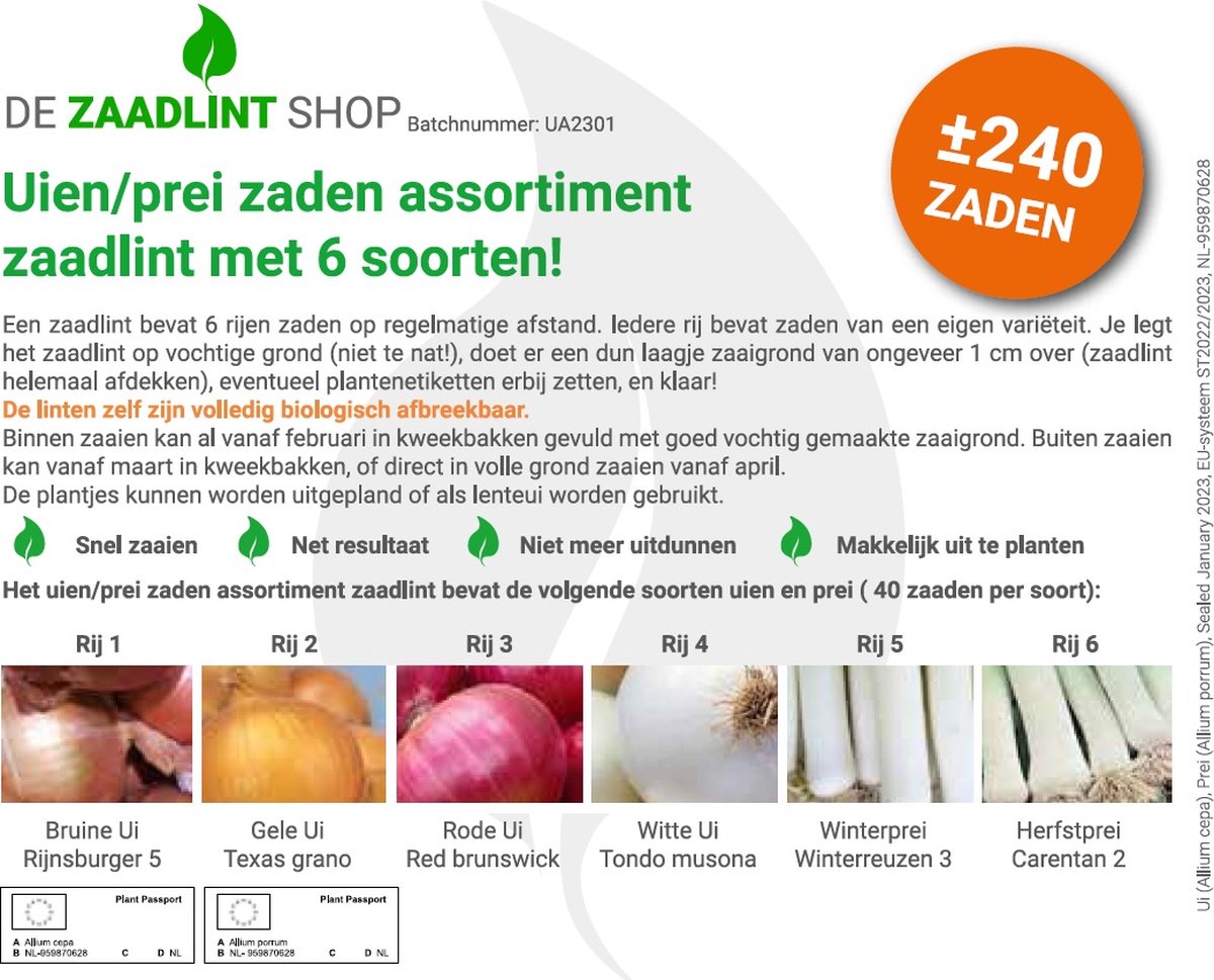 Uien zaden en prei zaden assortiment zaadlint | bol.com