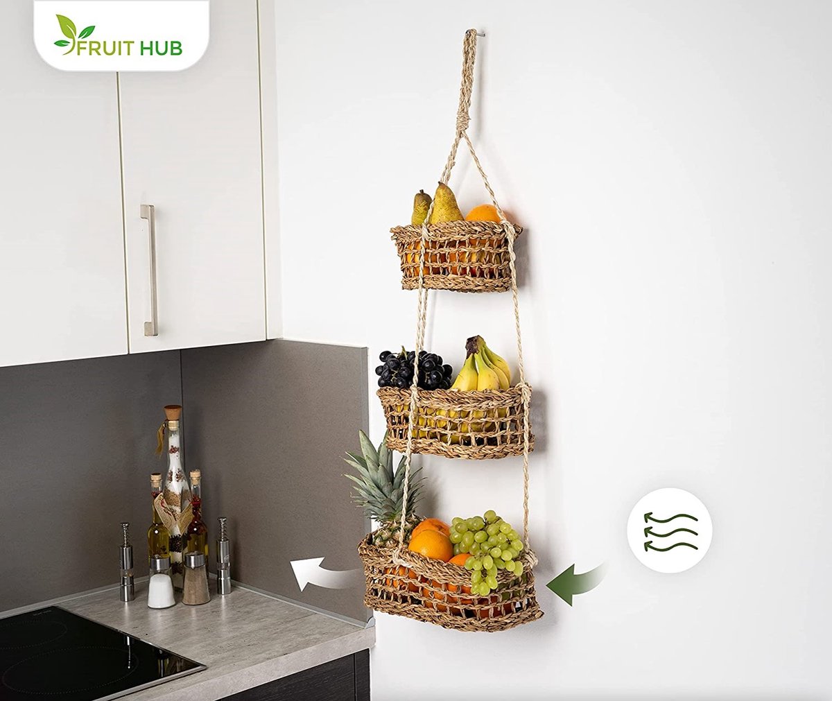 FRUIT HUB - Hangende fruitmand - Wandplank - 100% natuurlijk. Fruitmand muur,... | bol.com
