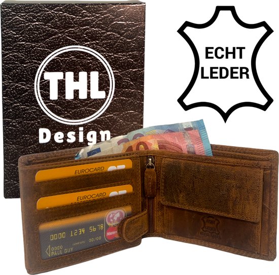 THL Design - Portemonnee Heren - Leren Billfold - Geschenkdoos ...