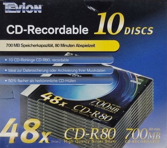 Tevion CD-Recordable 10 Discs Pure Silver Technology in slim case | bol