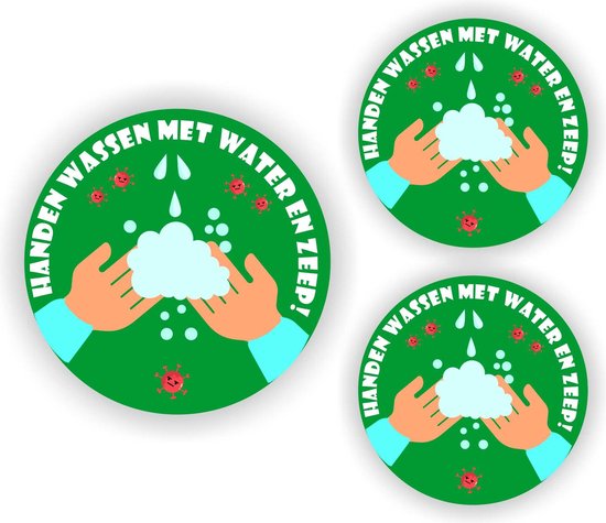 Jerma - Stickers - Handen wassen met zeep en water – Set 3 – 15 & 10 cm ...