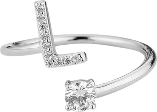 Tracelet - Zilveren Ringen - Letter ring L met zirkonia | Verstelbare ...