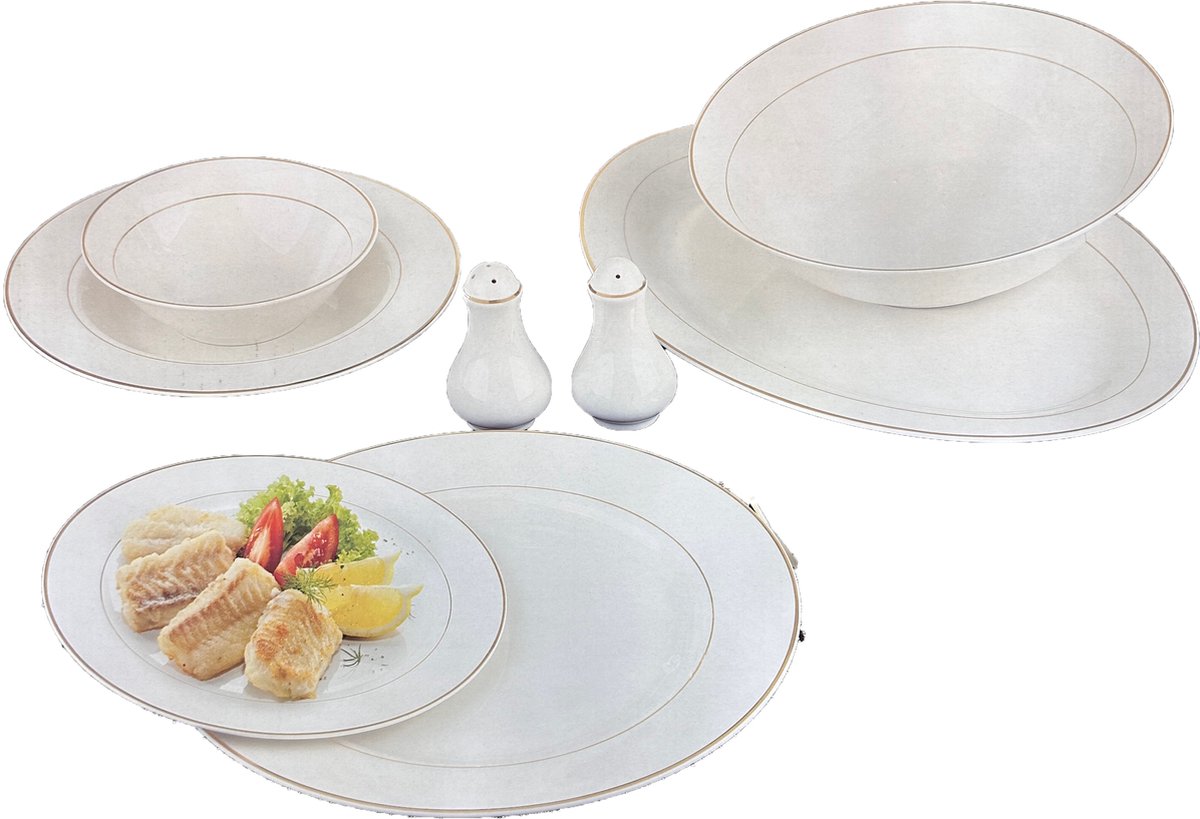 Bavary Hayal Fijn Porselein - 28-delig servies met gouden omlijning ...