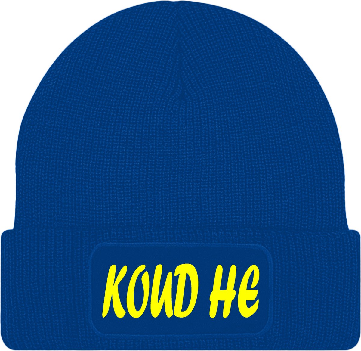 KOUD HE muts - Blauw met geel - Beanie - One Size - Uniseks - Grappige ...