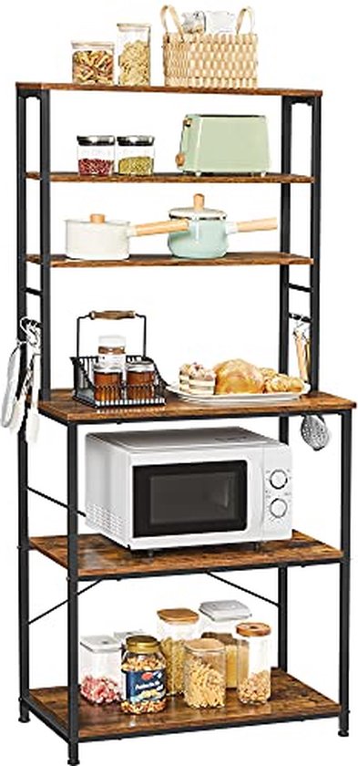 keukenplank - Staand rek met planken - Met 6 haken - Metalen frame ...