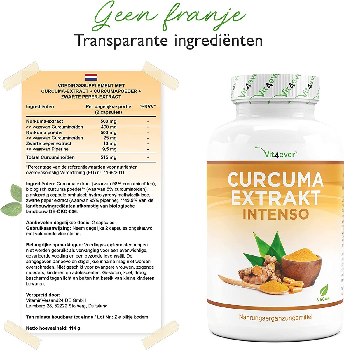 Curcuma extract - 180 capsules - Premium: Met 98% extract - Curcumine ...