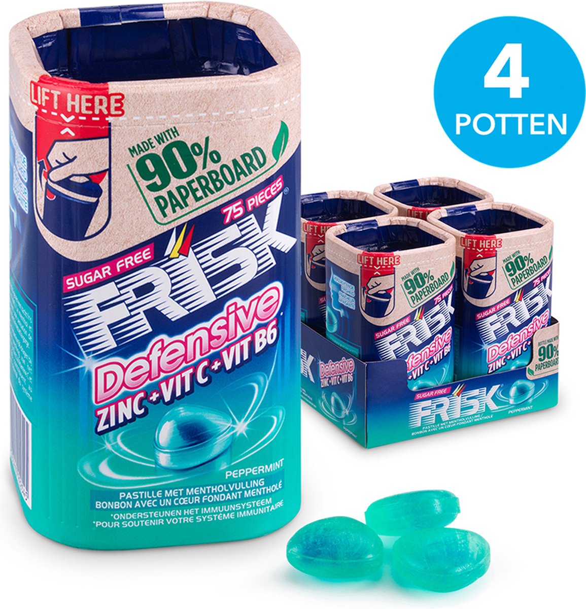 Frisk Defensive peppermint - suikervrije kauwgom - 75 stuks x 4 | bol