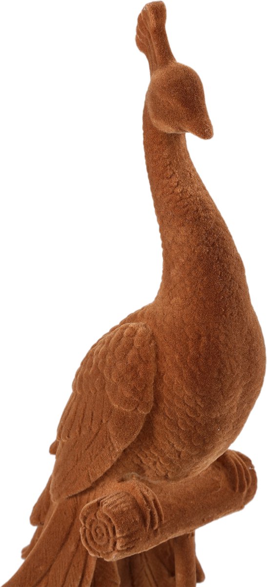 PTMD Annelie Brown flocking poly statue peacock on base | bol