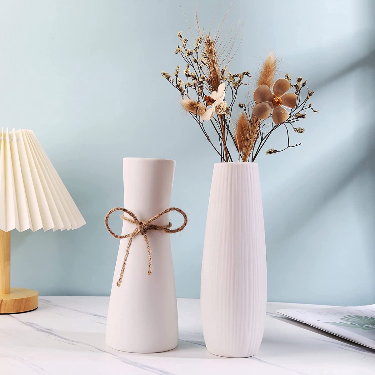 Kingbar Vaas voor pampasgras, keramische vazen set vaas wit mat moderne ...