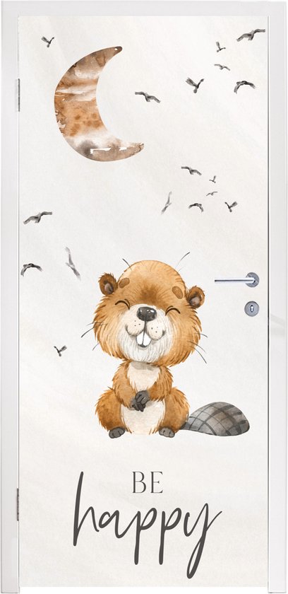 Deursticker Quotes - Be happy - Kinderen - Maan - Bever - Waterverf ...