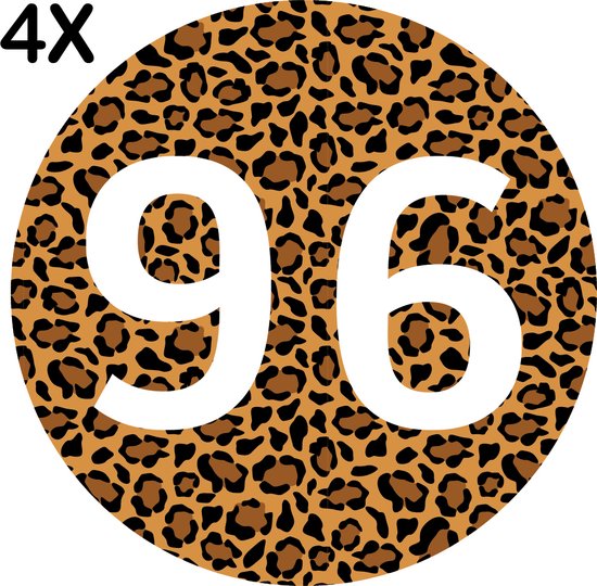 Containerstickers Huisnummer "96" - 25x25cm - Panter Print Cirkel met ...