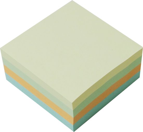 Stick'n sticky notes kubus - FSC - 76x76mm, pastel ass. 4 kleuren , 400 ...