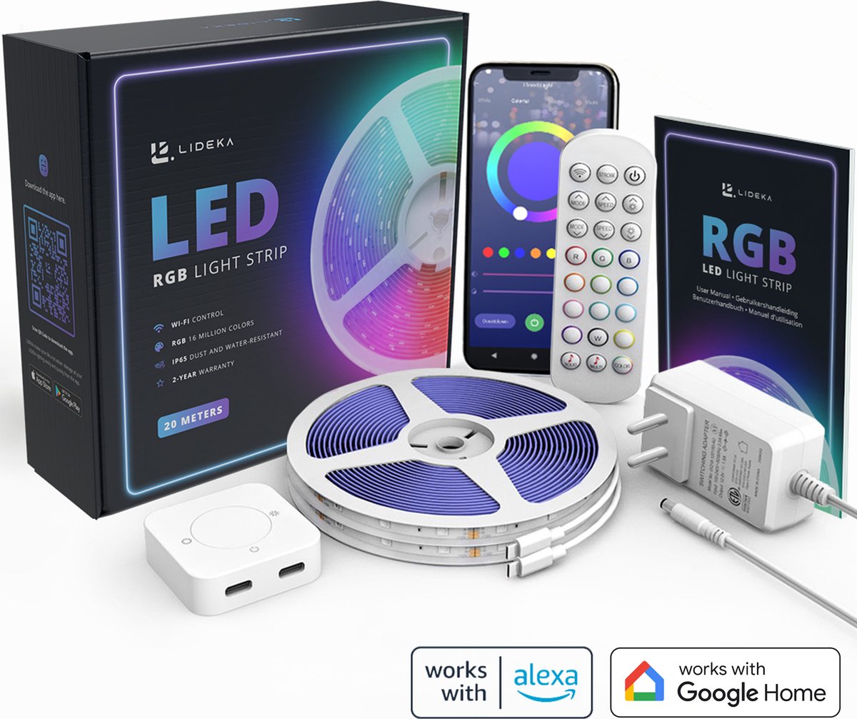 Lideka - LED Strip 20 Meter (2x10) - 3.0 A - 50K Branduren - RGB - met ...