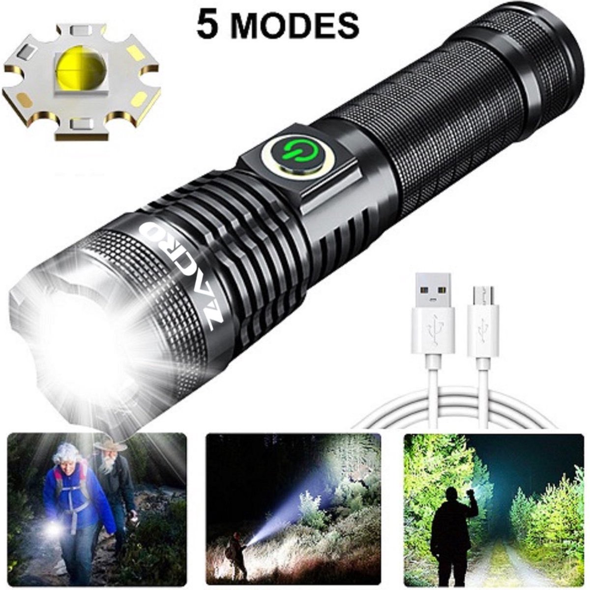 Zacro LED Zaklamp - Oplaadbaar - 80000 Lumen - 5 Modi - Militaire ...
