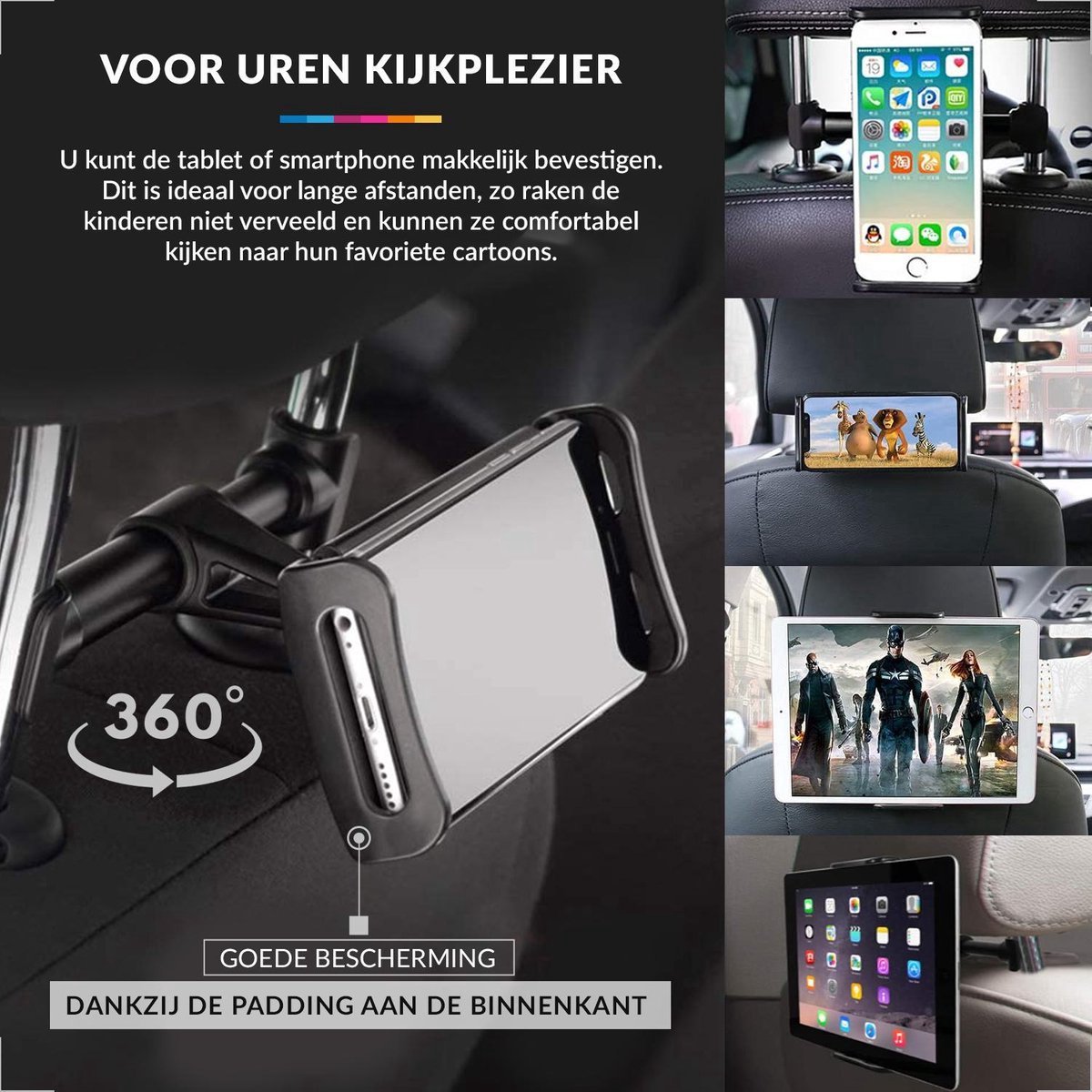 Tablet houder Auto Universeel - Telefoonhouder Universeel - Hoofdsteun ...