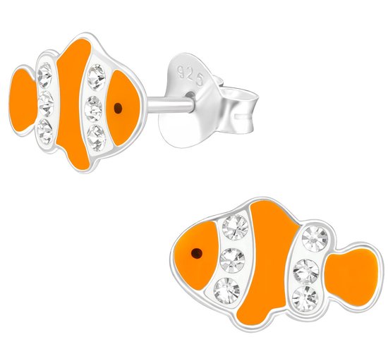 Joy|S - Zilveren vis oorbellen - clownvis - 11 x 7 mm - kristal - Nemo ...