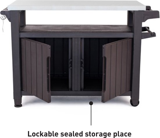 Keter Unity XL BBQ tafel - 134x52x90cm - 207L - Grafiet | bol