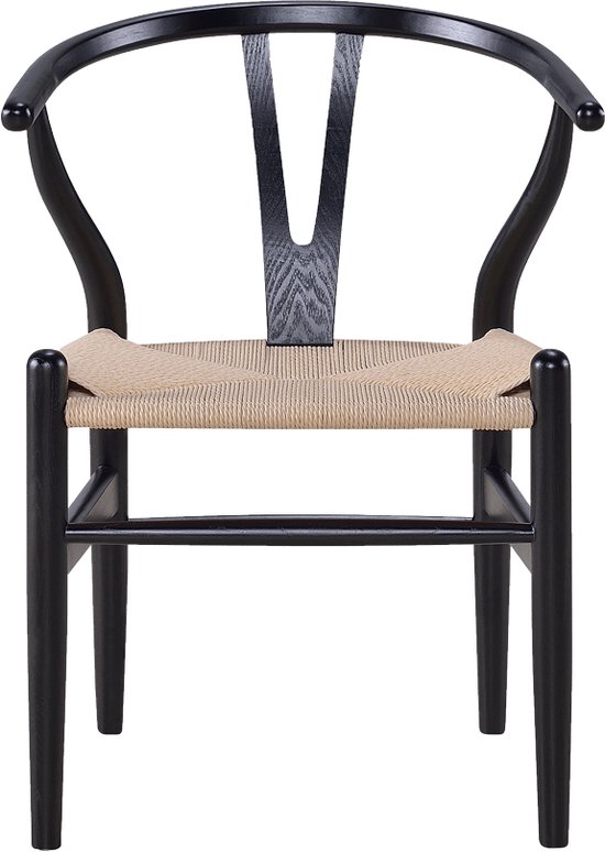 Massief Houten Eetkamerstoel | Geweven Zitting | Zwart Frame | Bone ...
