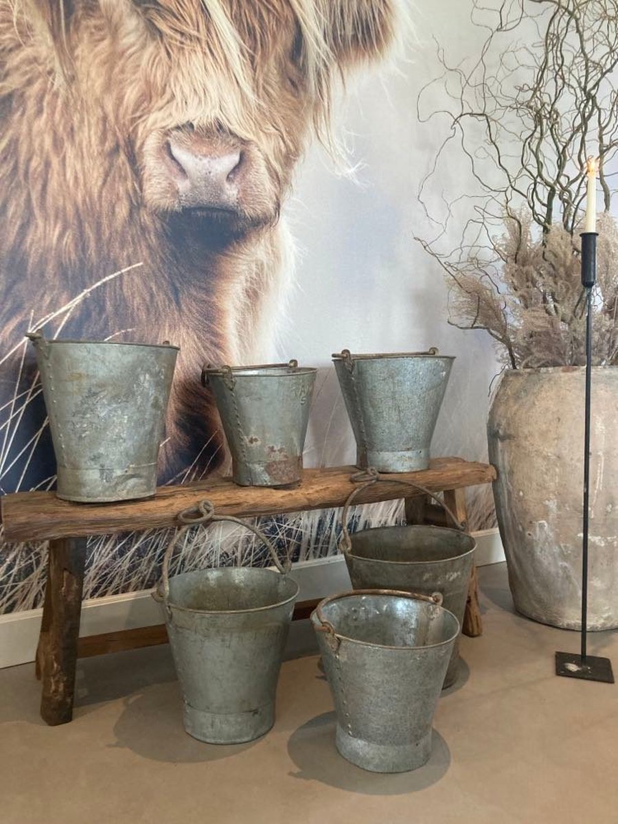 Zinken emmer - 20-25 cm hoog - landelijke woonaccessoires - zinken teil ...