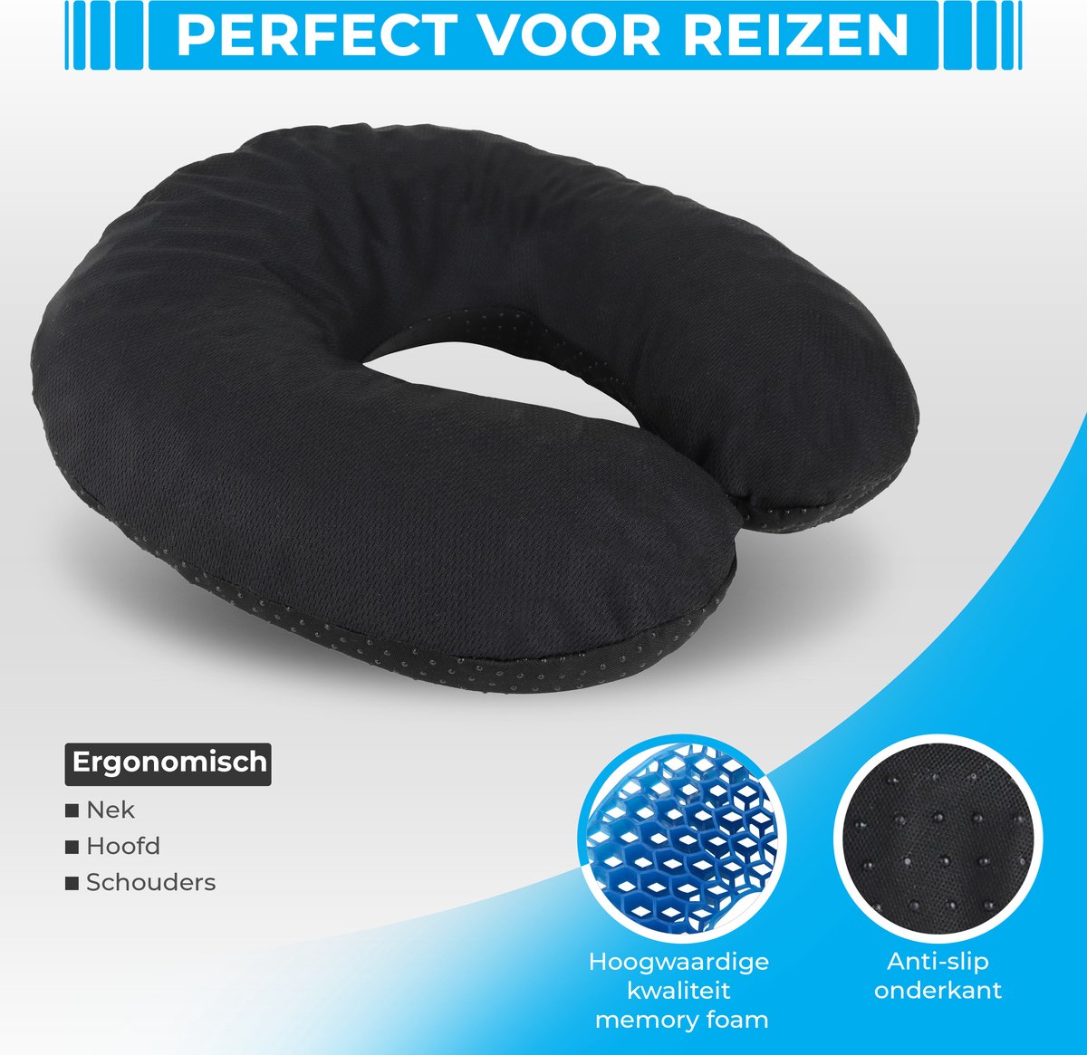 Niceey Reiskussen - Gelkussen - U-Vorm Nekkussen - Memory Foam - Zwart ...