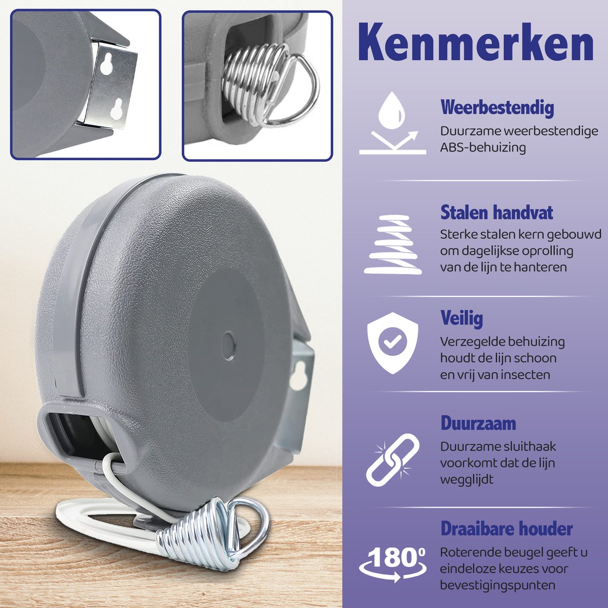 Krexs Waslijn Uittrekbaar - Waslijndraad - 15 meter - Wasdraad ...