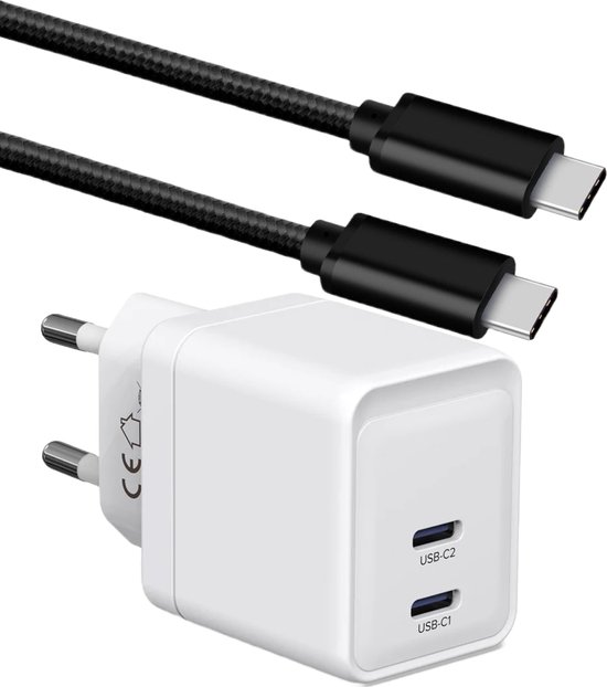 GaN Snellader met dubbele USB C Poort + Stevige USB-C Kabel 2 Meter ...