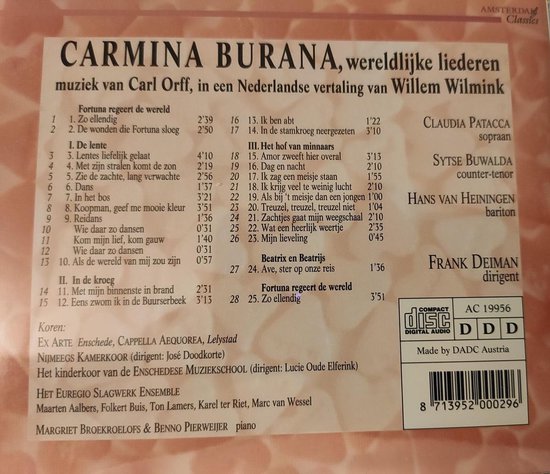 Carmina Burana - Wereldlijke liederen van Carl Orff, in een Nederlandse ...
