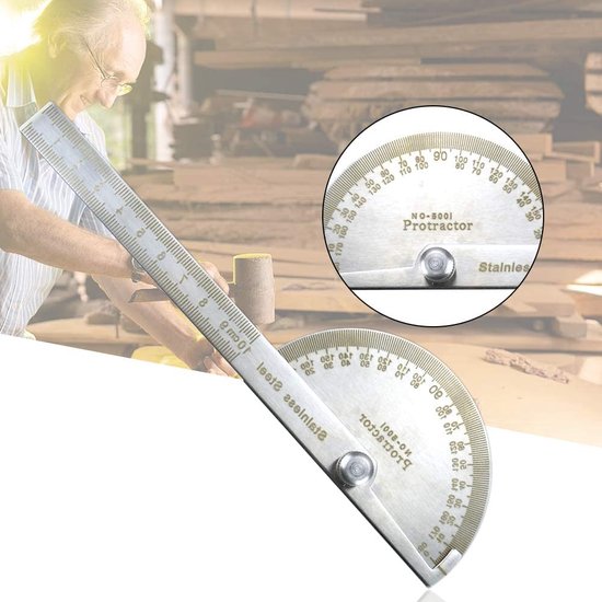 Roestvrij staal metalen gradenboog ronde kop 0-180 graden hoek liniaal arm hoekmeters... | bol