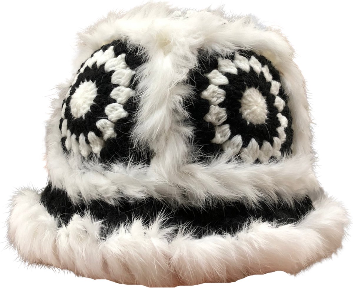 Winkrs - Gehaakte muts met nep bont & Granny Squares - Zwart - Onesize ...