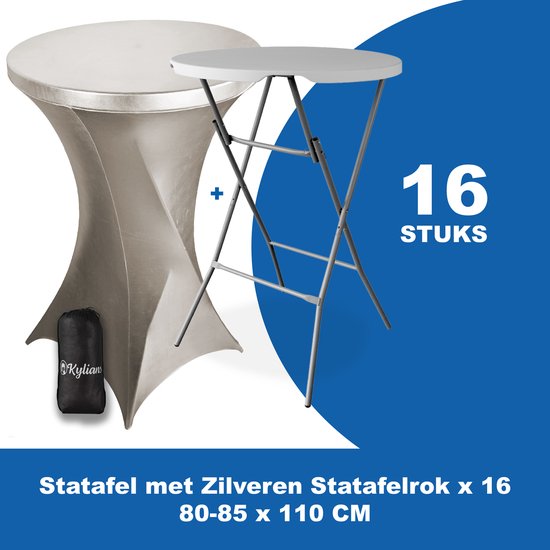 Statafel x 16 + Statafelrok Zilver x 16 - ∅ 80-85 x 110 cm – Statafels Inklapbaar –... | bol