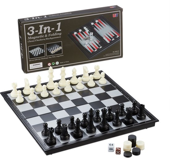 3-in 1 schaakbord set - damspel - backgammon - reisspel - magnetisch ...