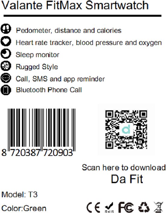 Valante FitMax Smartwatch - Smartwatch Heren - Groen - 53 mm ...