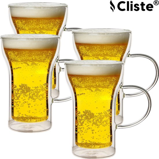 Dubbelwandige Bierglazen en Koffieglazen - Bierglas - 400ML - Set van 4 -... | bol.com