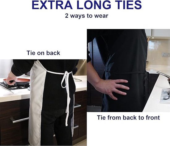 Unisex schort 32" x 28" met zakken met lange banden voor vrouwen mannen ...