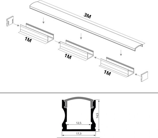 Led strip profiel opbouw 3M - 15 mm hoog - Led profiel opbouw - Wit | bol
