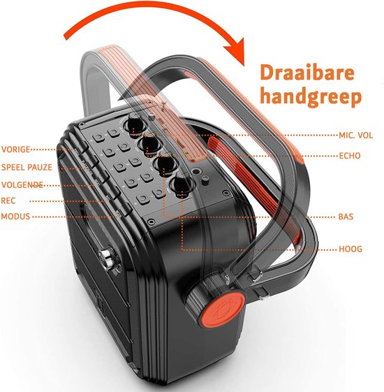 Karaoke Machine - Draagbare Bluetooth-luidspreker met 2 UHF draadloze microfoons,... | bol.com