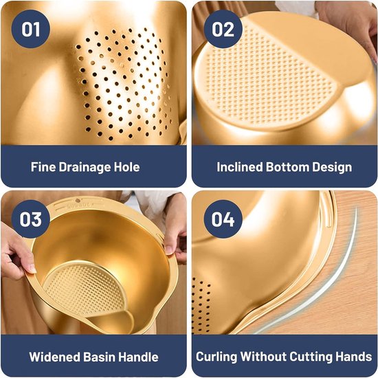 2 stuks rijstwasbak van roestvrij staal, zeef voor het wassen van rijst ...