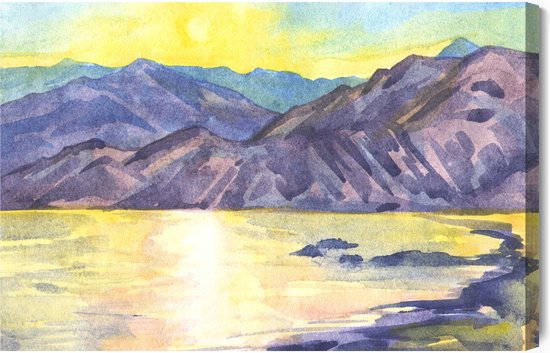 Schilderijkoning - Canvas Schilderij Aquarel Berglandschap - 120 x 80 cm | bol.com