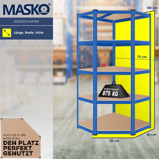 MASKO® Hoeklegbord Opbergrek Zwaar belastbaar legbord, kelderlegbord ...