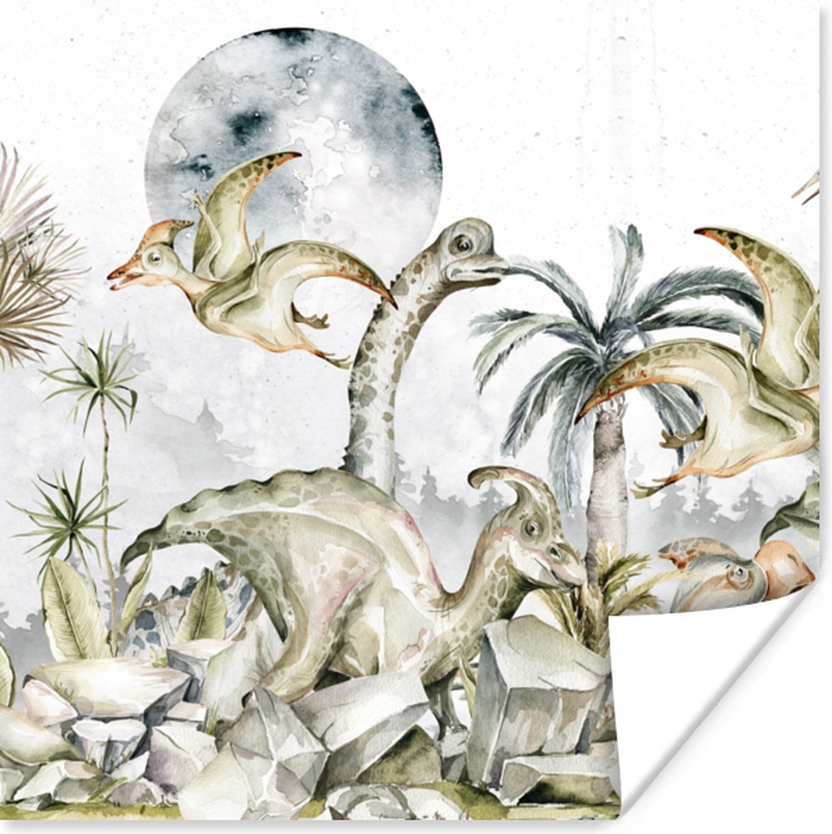 Poster - Dinosaurus - Kinderen - Jungle - Dieren - Waterverf - Poster ...