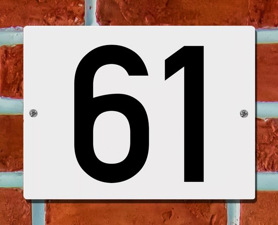 Huisnummerbord Wit - Nummer 61 - 15 x 12 cm - incl. bevestiging ...